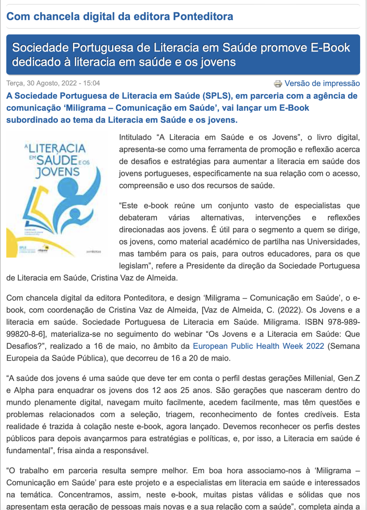 Sociedade Portuguesa De Literacia Em Sa de Promove E Book Dedicado Sociedade Portuguesa De Literacia Em Sa de Promove E Book Dedicado